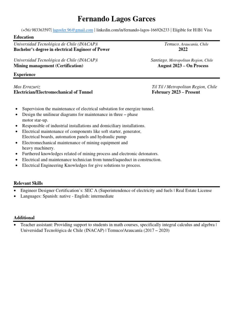 RESUME Fernando Lagos G. | PDF