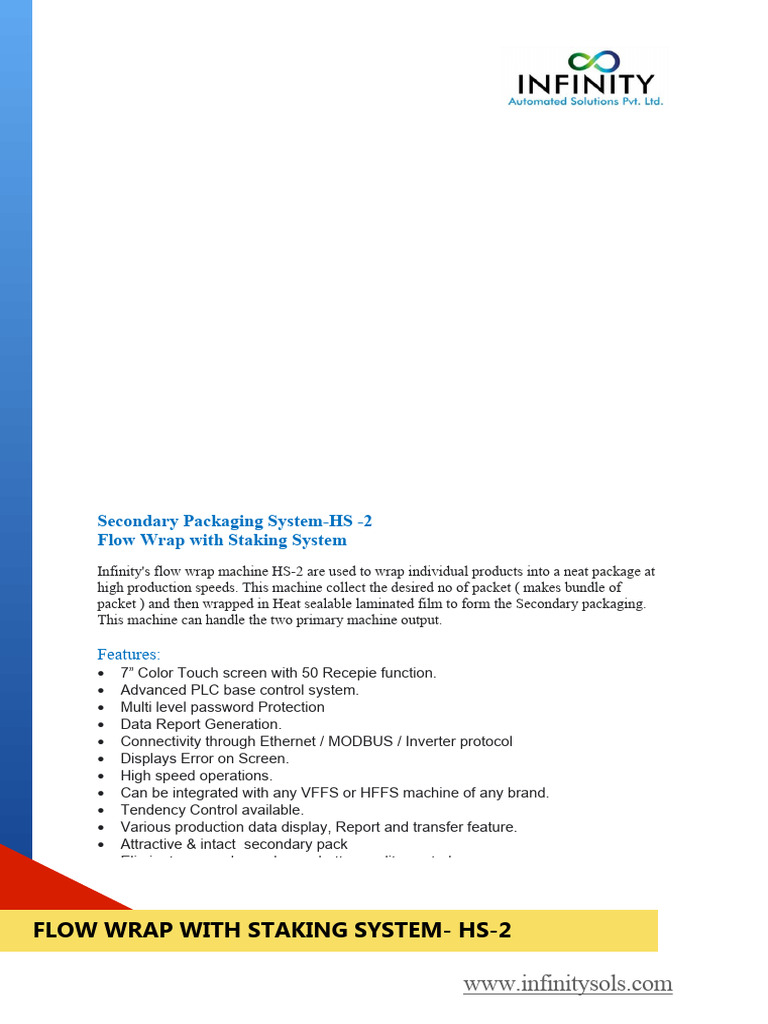 Brochure-Flow Wrap With Staking - 2 Head HS-2 | PDF | Machines | Manufactured Goods