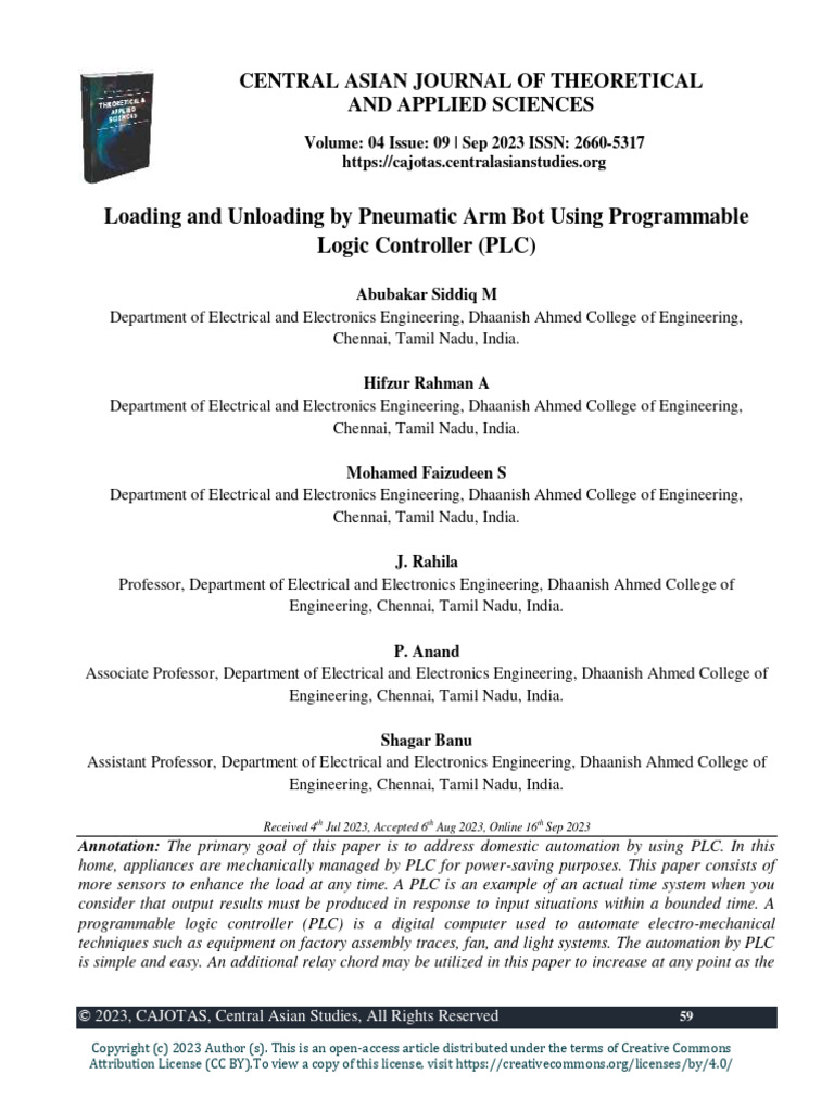 Loading and Unloading by Pneumatic Arm Bot Using Programmable Logic Controller (PLC) | PDF ...
