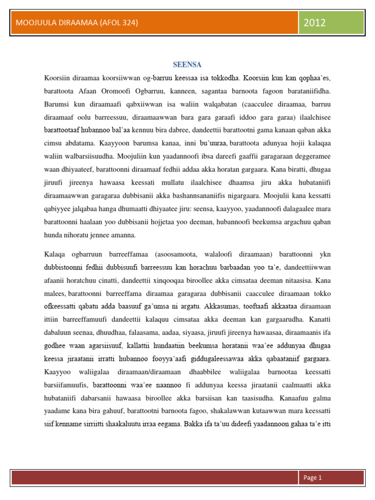 Ogbarruu Diraamaa (Dramatic Literature) | PDF