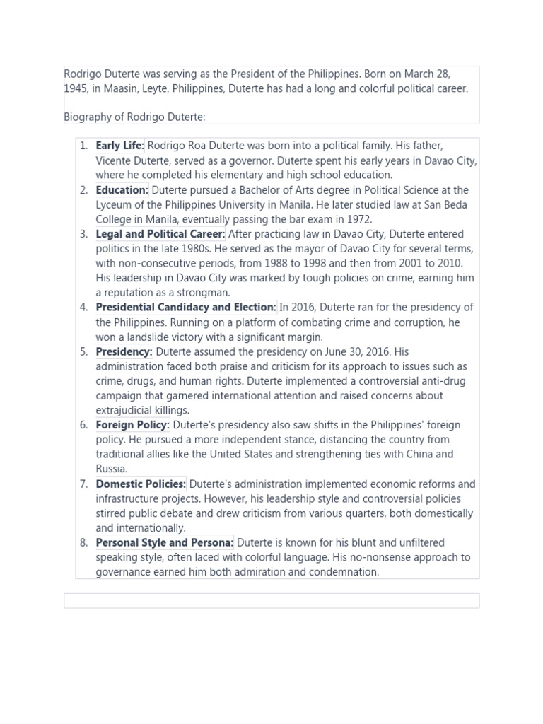 Rodrigo Duterte: Political Biography | PDF | Politics