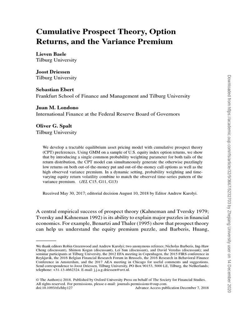 9、Cumulative Prospect Theory, Option Returns, And the Variance Premium ...
