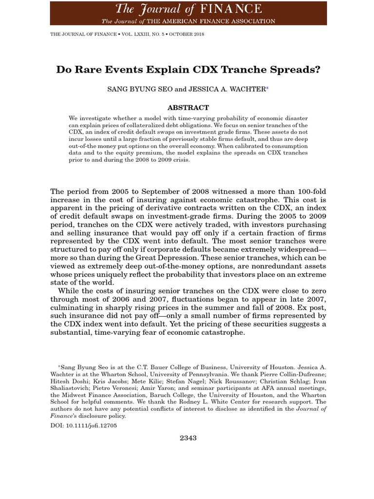 11、Do Rare Events Explain CDX Tranche Spreads（2018JF） | PDF | Risk Premium | Option (Finance)