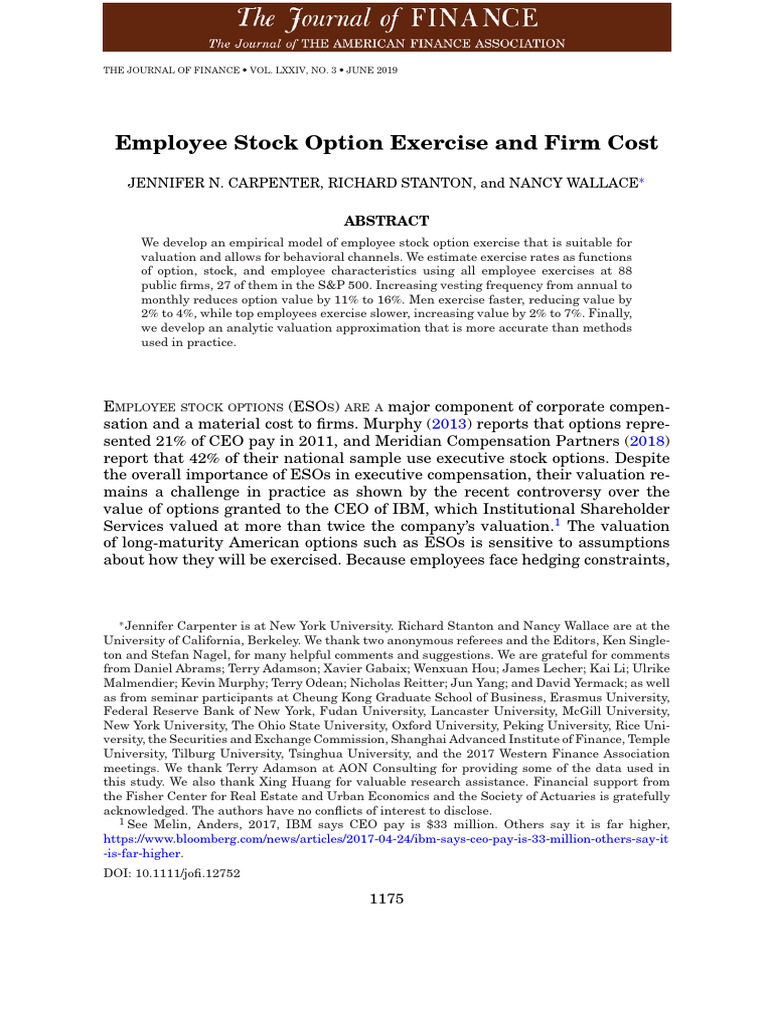 12、Employee Stock Option Exercise and Firm Cost（2019JF） | PDF | Option ...