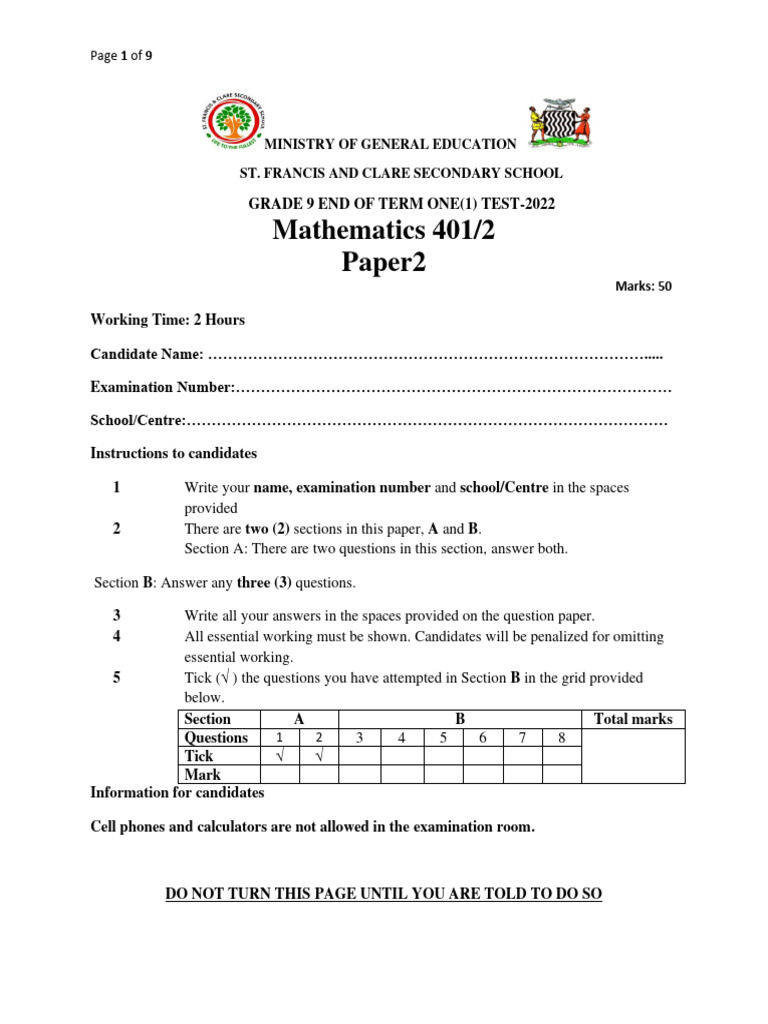 2022 Grade 9 Paper2 | PDF | Decimal | Mathematics