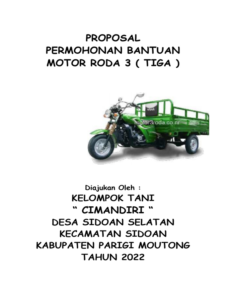 (123dok - Com) Proposal Permohonan Bantuan Motor Roda 3 Tiga | PDF