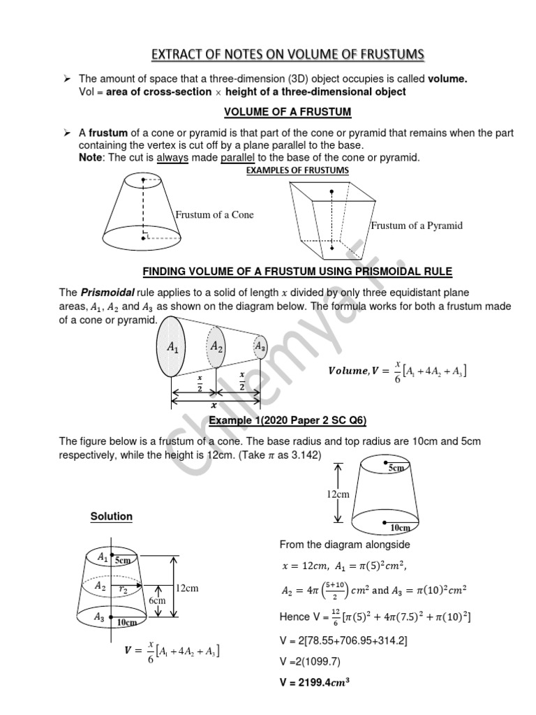 Extract of Notes On Volume of A Frustum. | PDF | Volume | Elementary ...