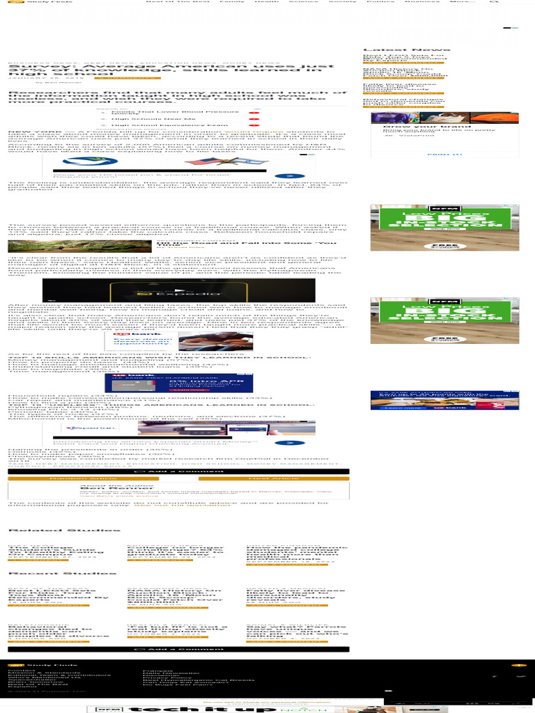 Survey Average American Uses Just 37 of Knowledge, Skills Learned in High School - Study Finds ...