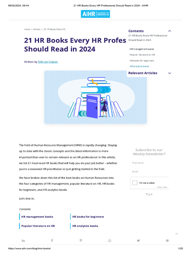 21 HR Books Every HR Professional Should Read in 2024 - AIHR | PDF ...