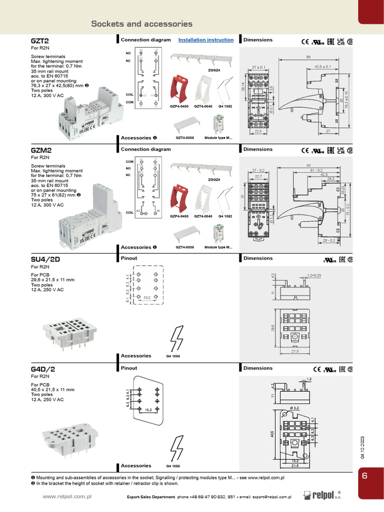 Relpol Socket Accessories Overview | PDF | Electrical Connector ...