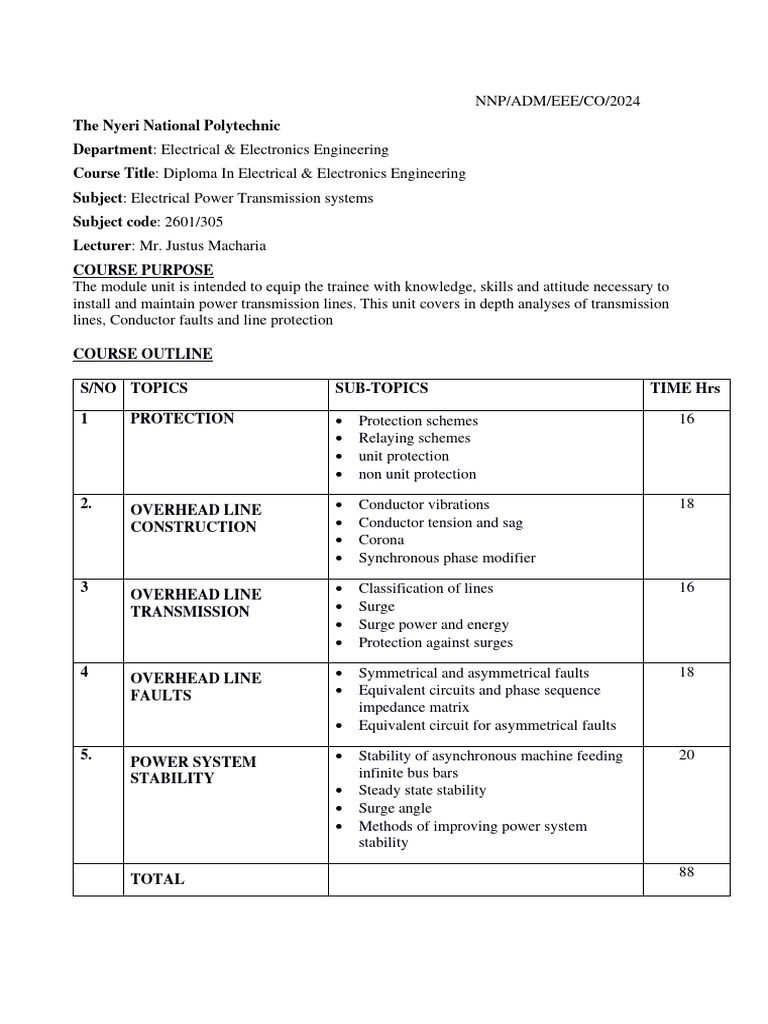 2601 305 Power Systems Course Outline Pdf Electric Power Transmission Electric Power
