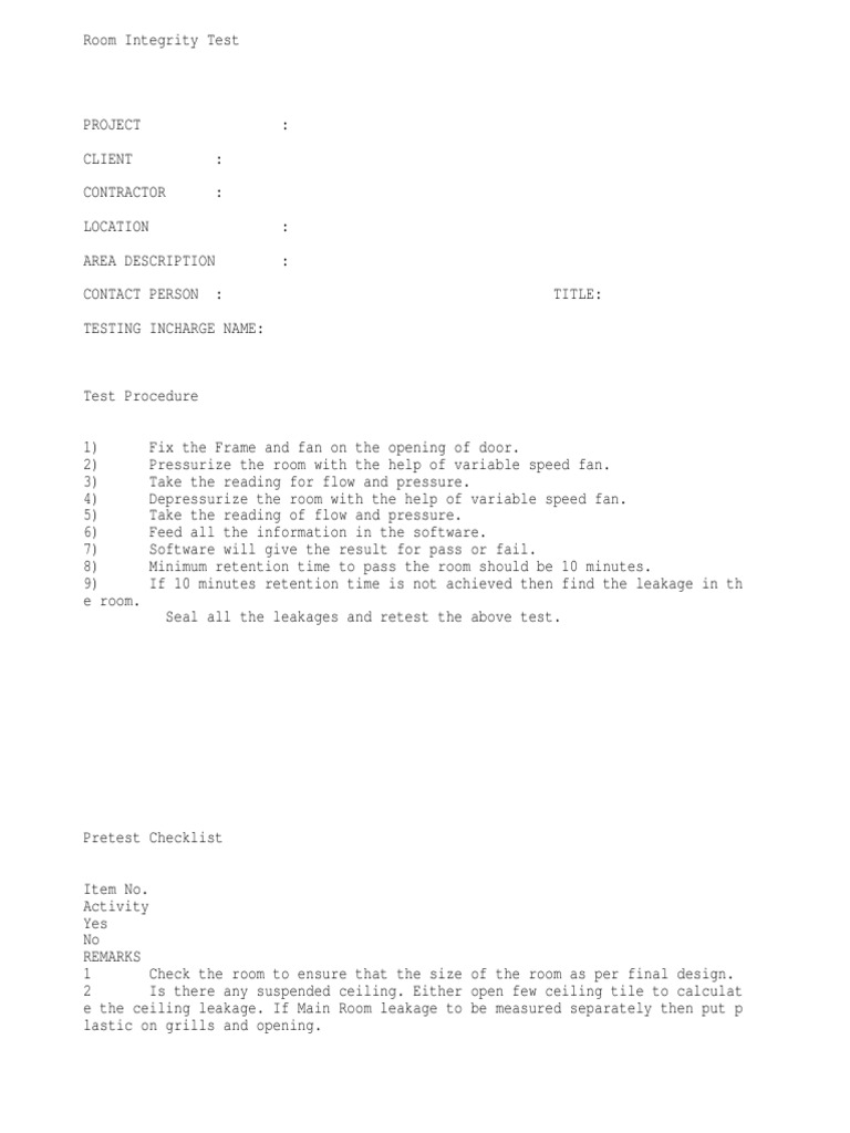 Integrity Test Format FM 200 Systems | PDF | Duct (Flow) | Civil ...
