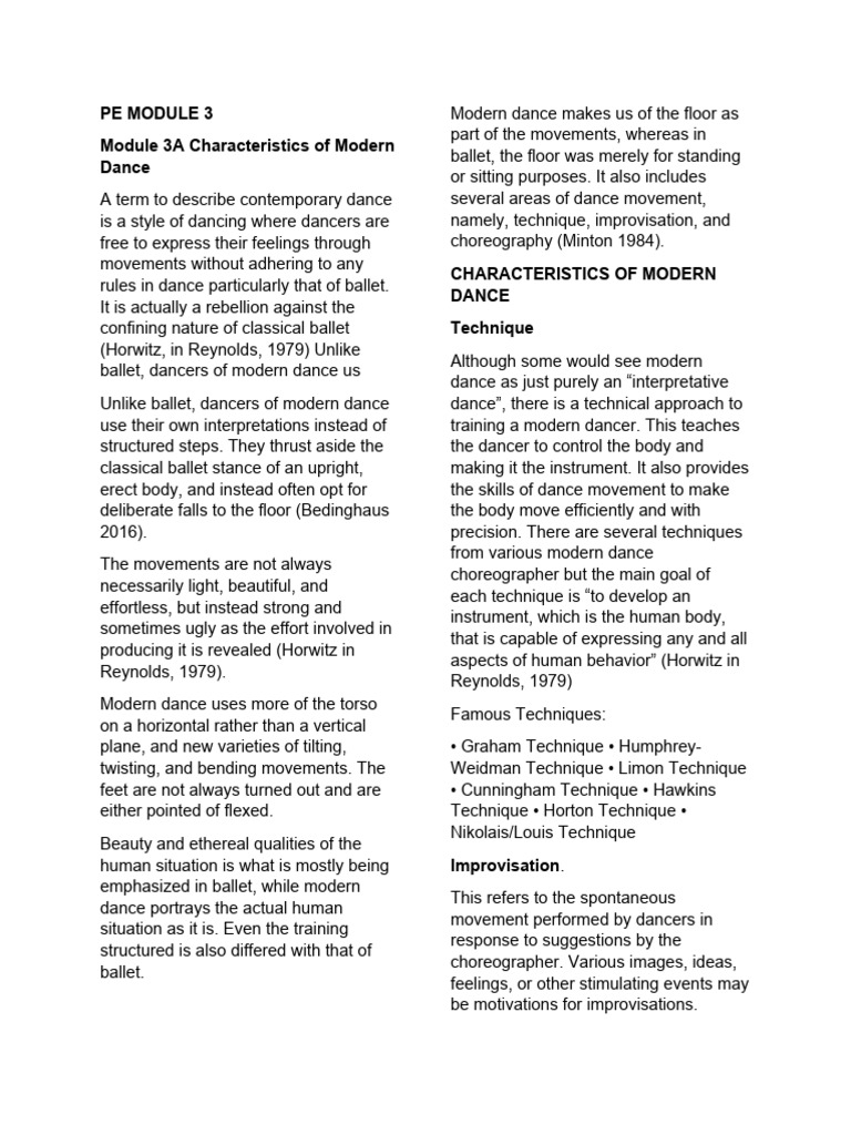 Pe Module 3 Reviewer | PDF | Dances | Ballet