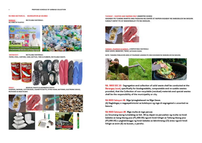 Proposed Schedule of Garbage Collection | PDF