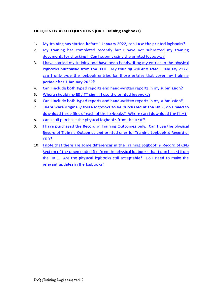 Frequently Asked Questions - Training Logbooks Ver1.0 | PDF | Faq