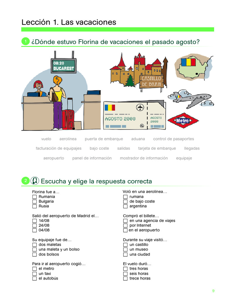 Lección 1 Las Vacaciones | PDF | Transportador de bajo costo | Aeropuerto