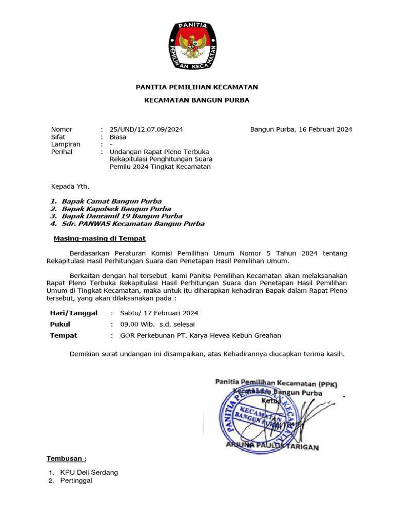 Undangan Rapat Pleno Pemilu 2024 | PDF