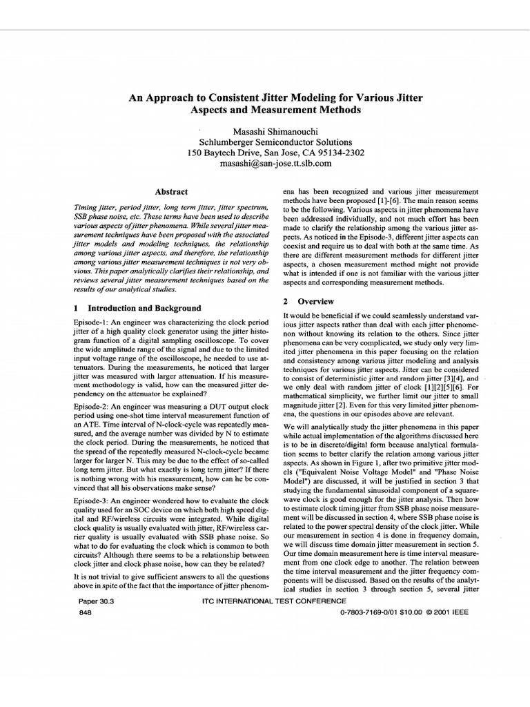 An Approach To Consistent Jitter Modeling For Various Jitter Aspects and Measurement Methods | PDF