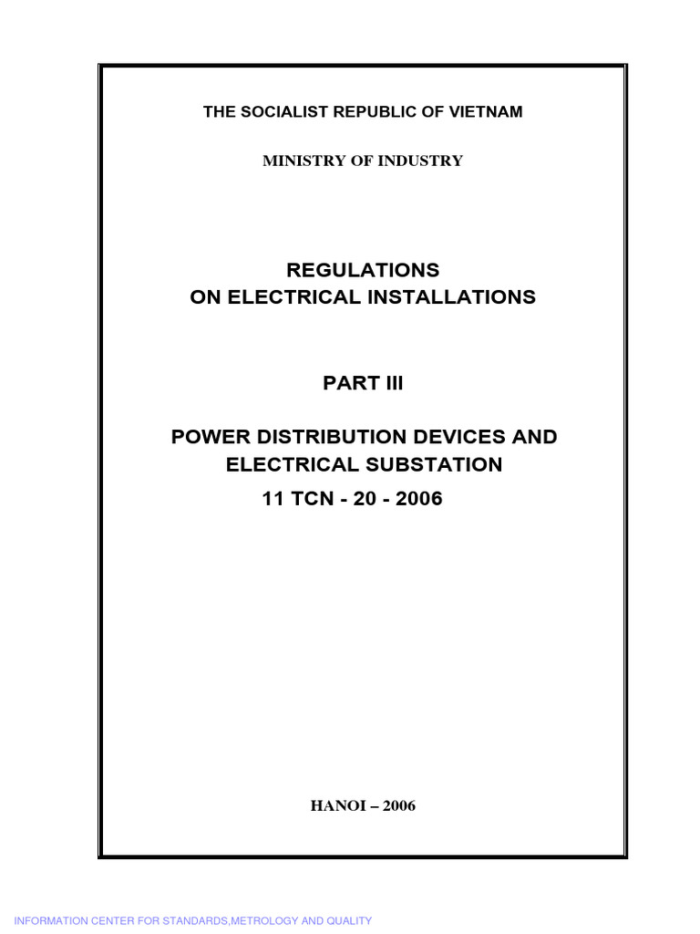 11 TCN 20-2006 Regulations On Electrical Installations-Part III. Power ...