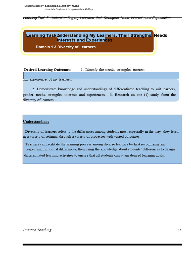 Learning Task 5 | PDF | Learning | Differentiated Instruction Learning Task 5 | PDF | Learning | Differentiated Instruction
