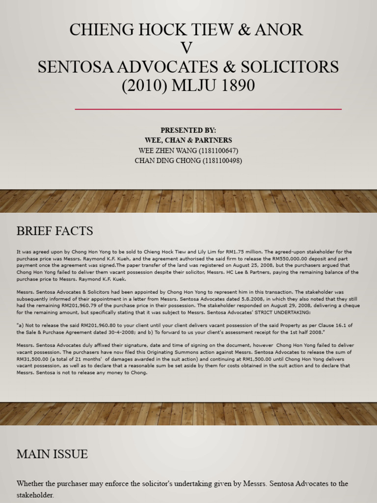 Chieng Hock Tiew & Anor - V - Sentosa Advocates & Solicitors - (2010 ...