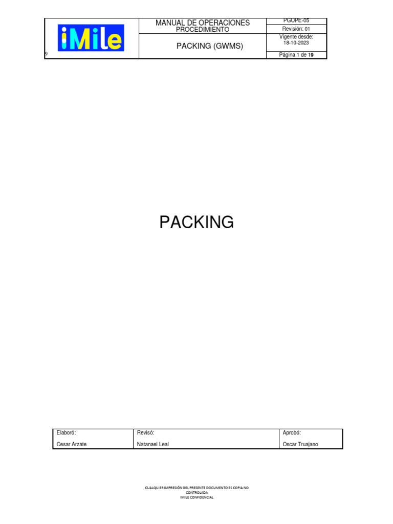 PACKING PGOPE-05 Rev.1 1 | PDF | Impresora (Computación) | Informática PACKING PGOPE-05 Rev.1 1 | PDF | Impresora (Computación) | Informática