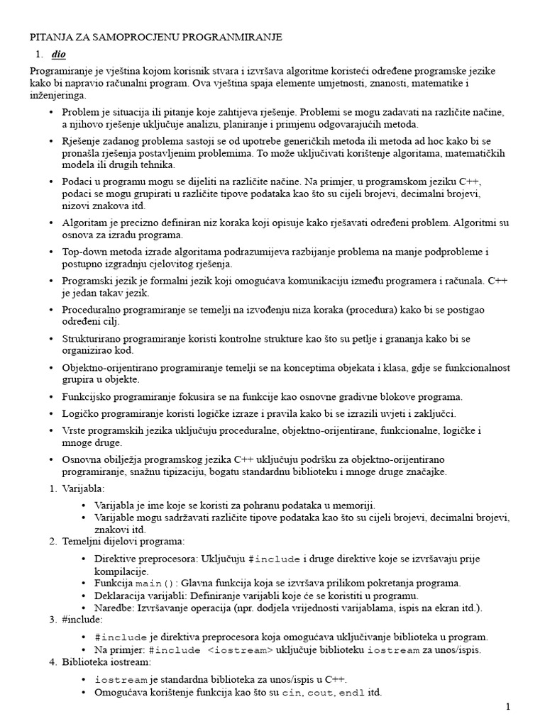 Pitanja Za Samoprocjenu Progranmiranje P1-P8 | PDF