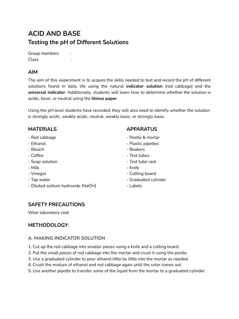 Grade 8 Acid Base Experiment | PDF