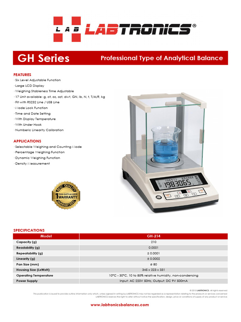 LABTRONICS GH Analytical Balance | PDF | Electrical Engineering | Metrology