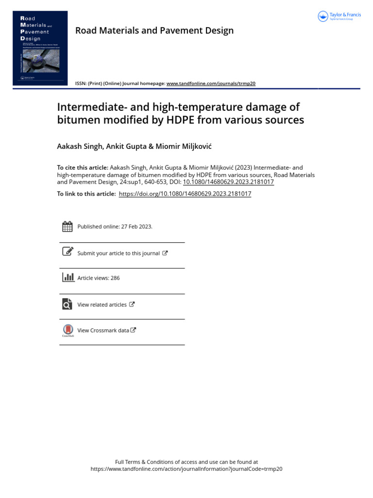 Intermediate - and High-Temperature Damage of Bitumen Modified by HDPE From Various Sources ...