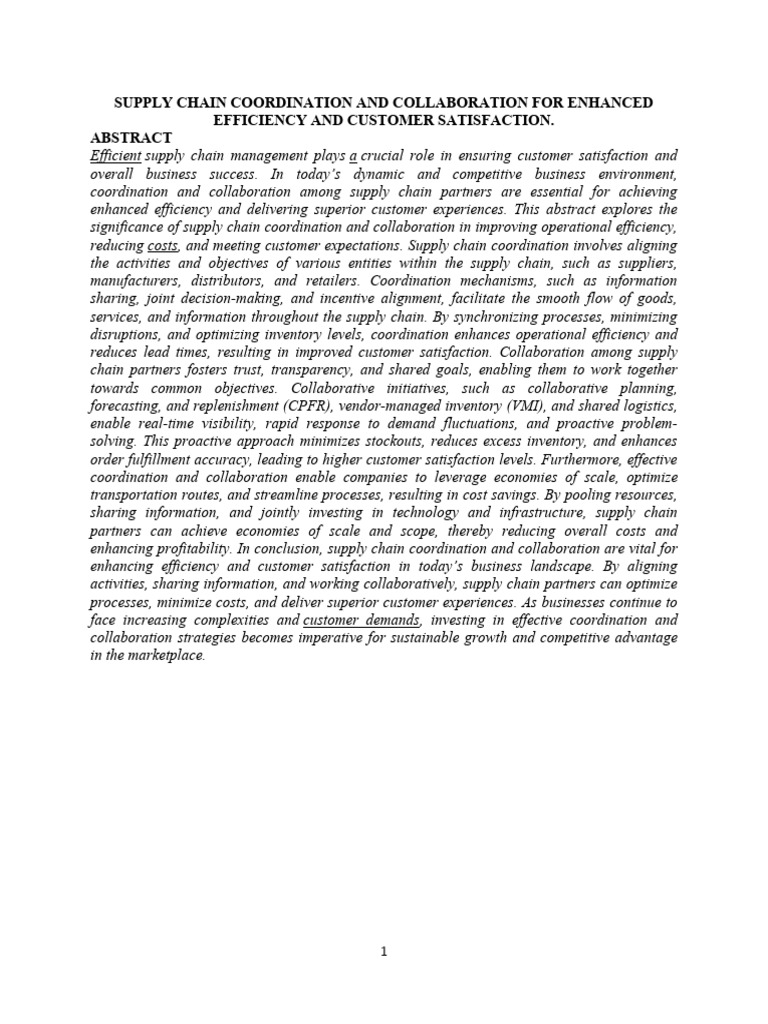 Supply Chain Coordination and Collaboration For Enhanced Efficiency and ...