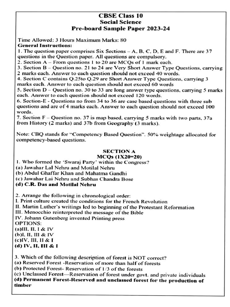 SST Sample Paper | PDF | Water Scarcity | Literacy
