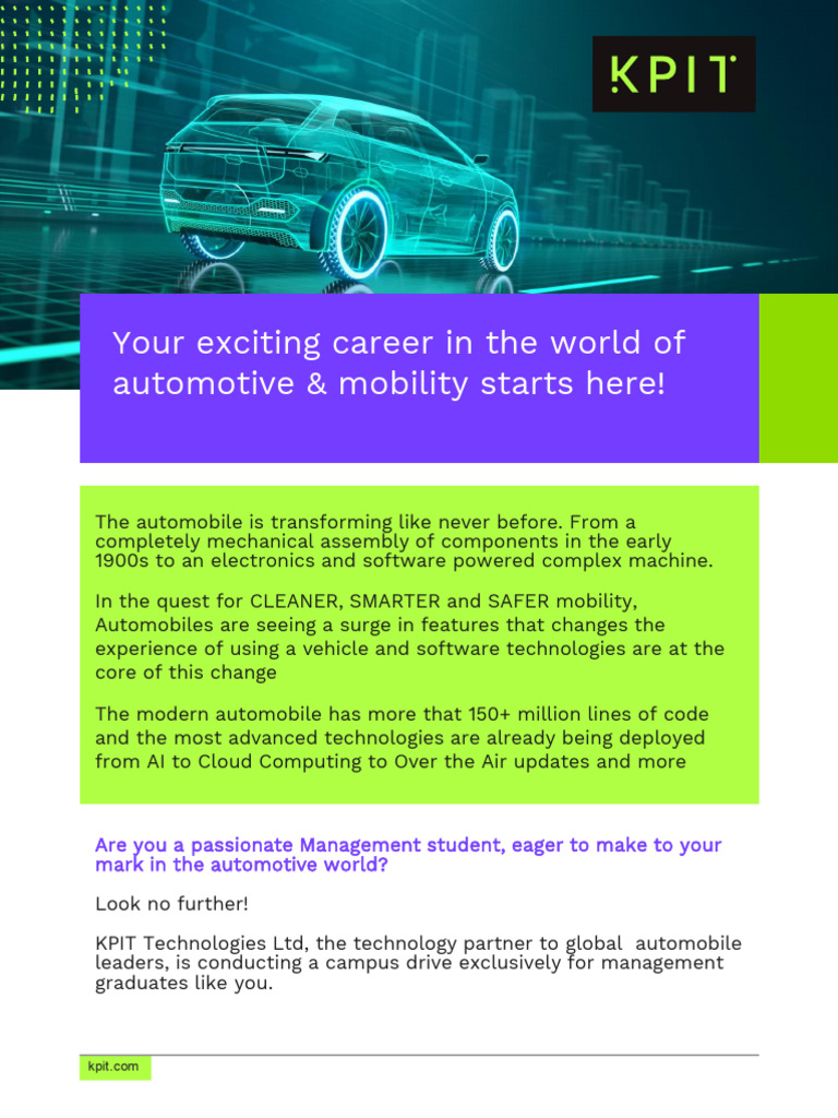 KPIT - Campus Hiring - Management Freshers | PDF | Internship | Job Hunting