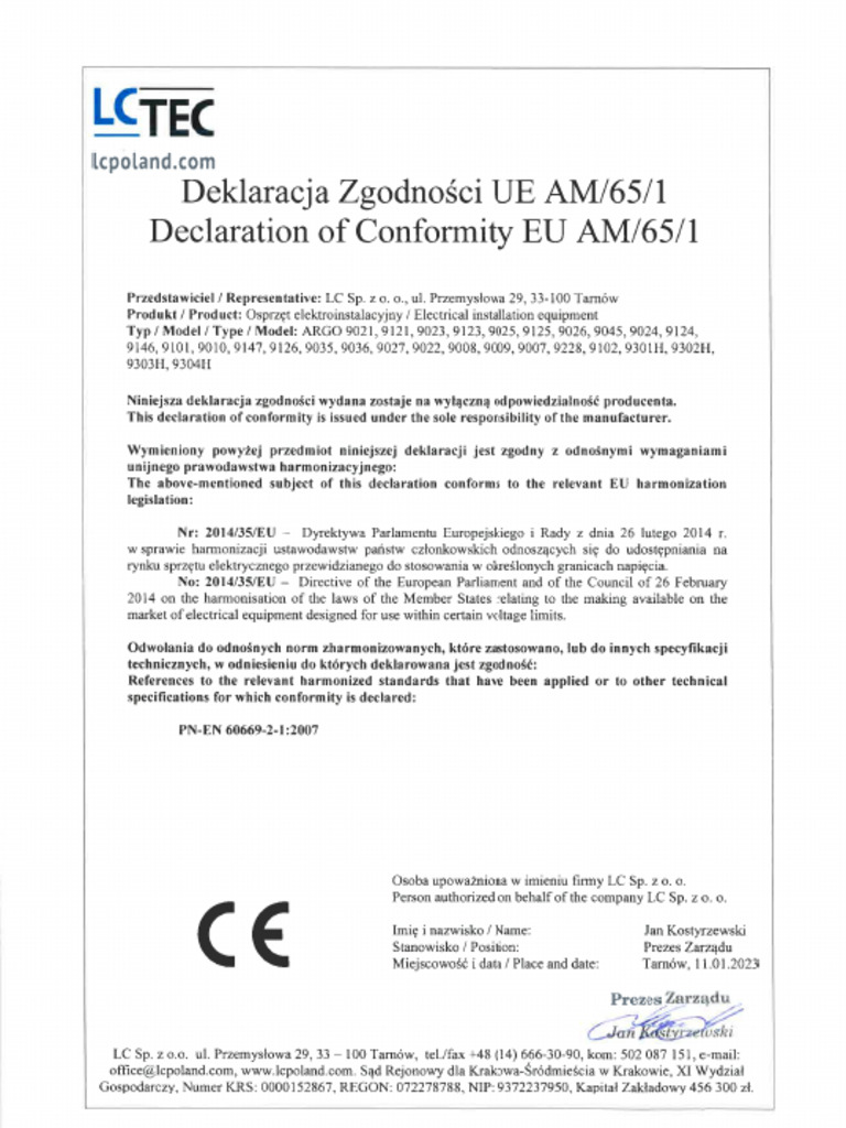 Osprzet Elektroinstalacyjny ARGO 2023 | PDF