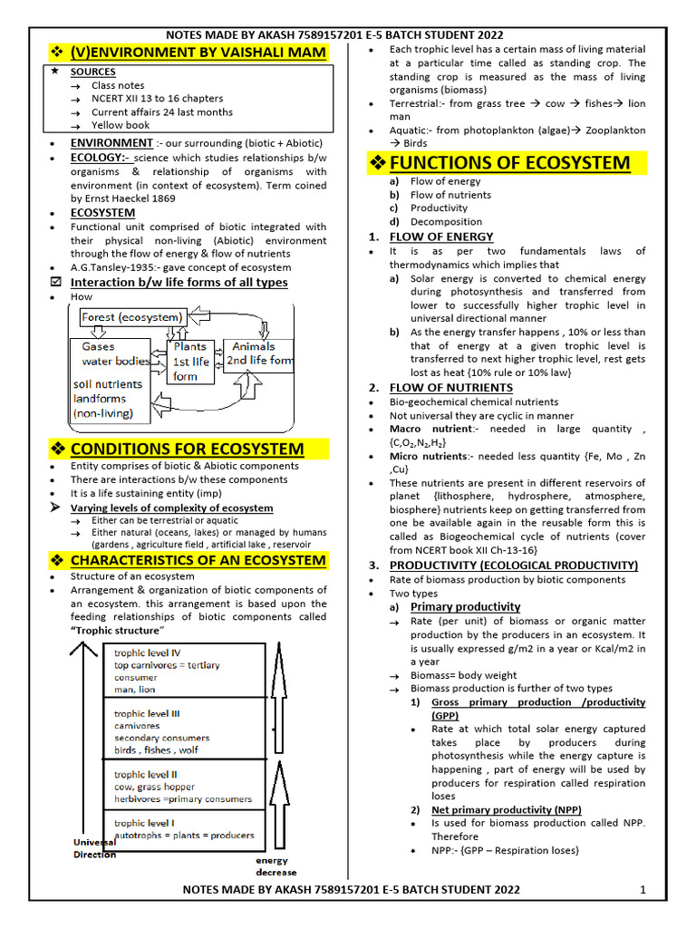 (V) Environment by Vaishali Mam (V) | PDF | Ecosystem | Primary Production
