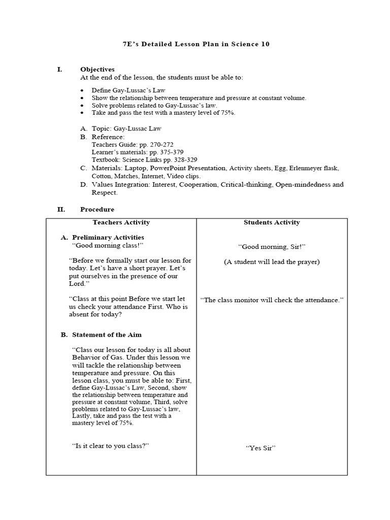 Gay-Lussac's Law Lesson Plan | PDF | Gases | Pressure