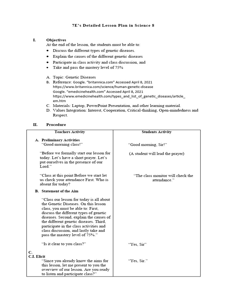 Genetic Diseases Lesson Plan | PDF | Genetic Disorder | Gene