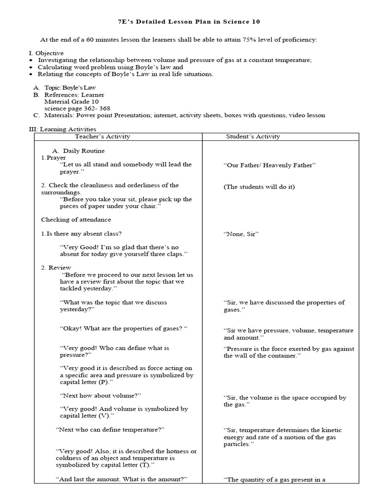 Boyle's Law Lesson Plan for Science 10 | PDF | Gases | Lung