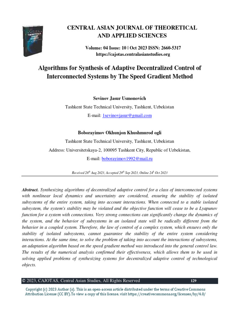 Algorithms For Synthesis of Adaptive Decentralized Control of ...