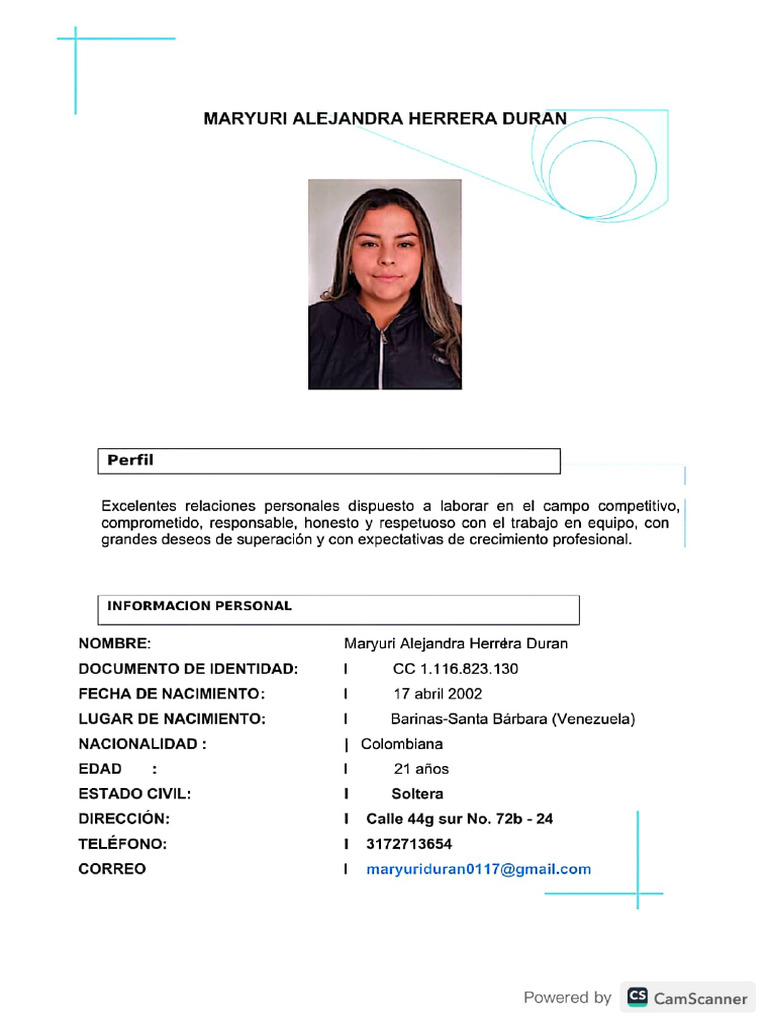 Hoja de Vida Maryuri | PDF
