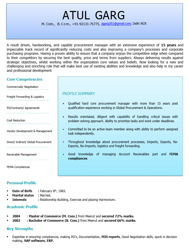 Atul Garg - Resume | PDF | Procurement | Invoice