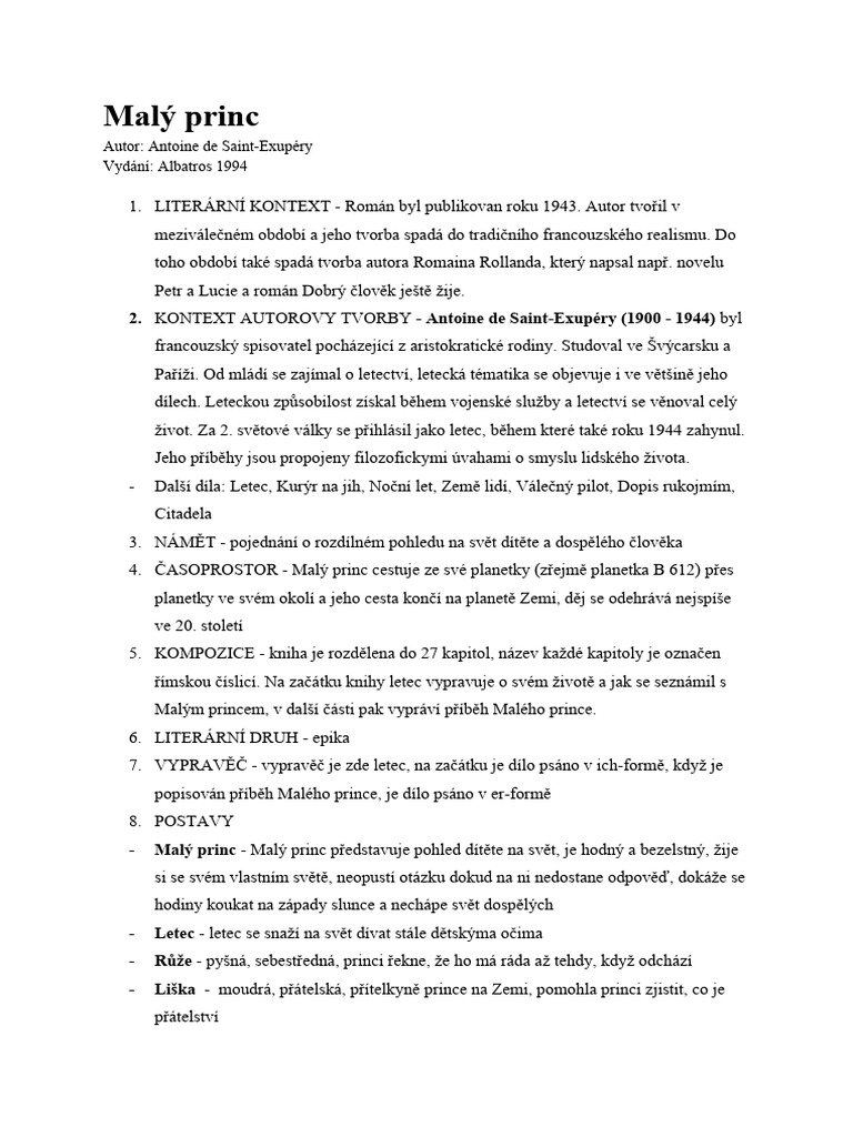 Malý Princ - Rozbor Díla | PDF