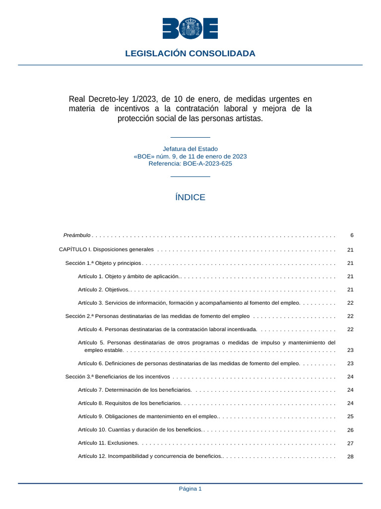 BOE-A-2023-625-ESTATUTO DEL ARTISTA | PDF | Derecho laboral | Jubilación