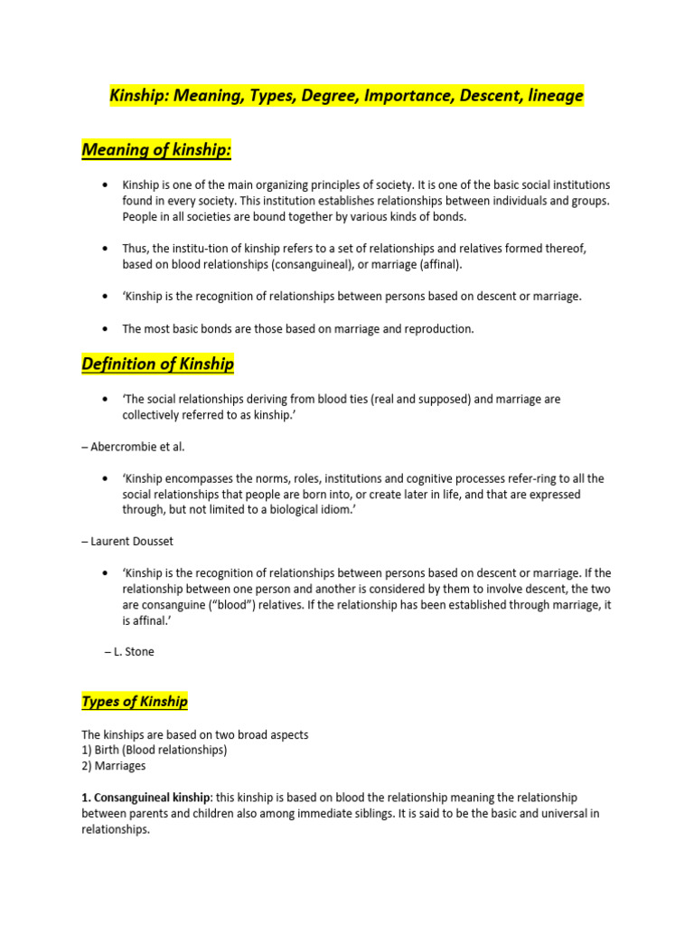Understanding Kinship: Types and Importance | PDF | Kinship | Living ...