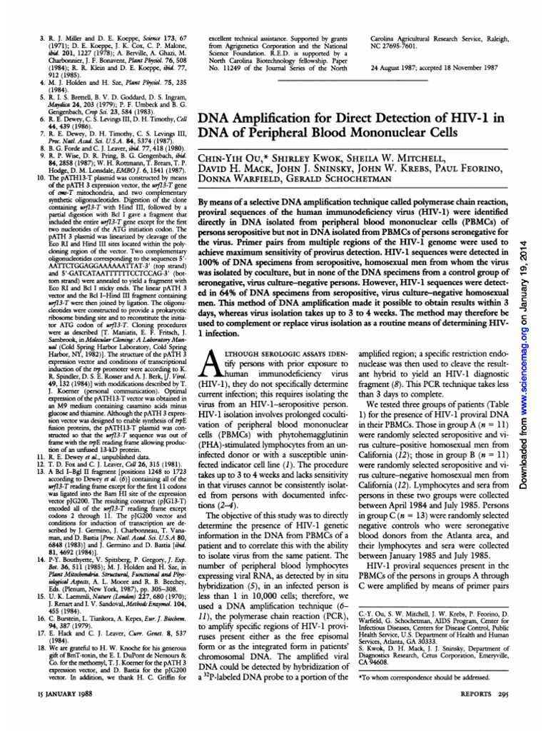 Hiv Q1 | PDF | Polymerase Chain Reaction | Dna Sequencing