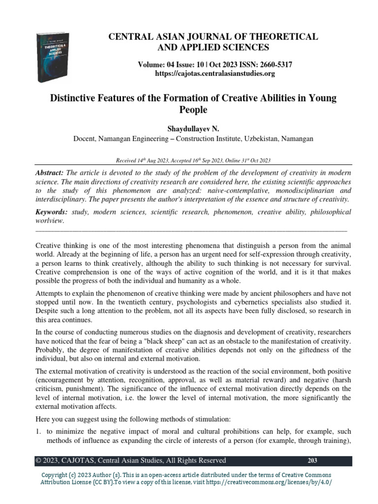 Distinctive Features of The Formation of Creative Abilities in Young People | PDF | Creativity ...