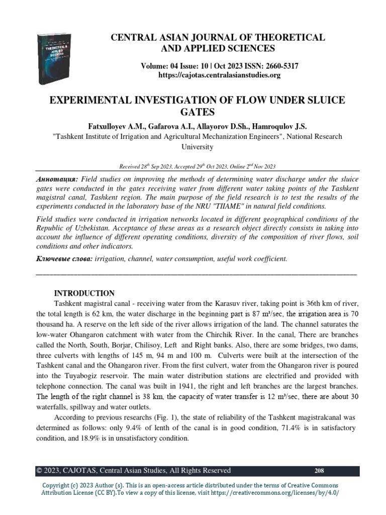 Experimental Investigation of Flow Under Sluice Gates | PDF | Water ...