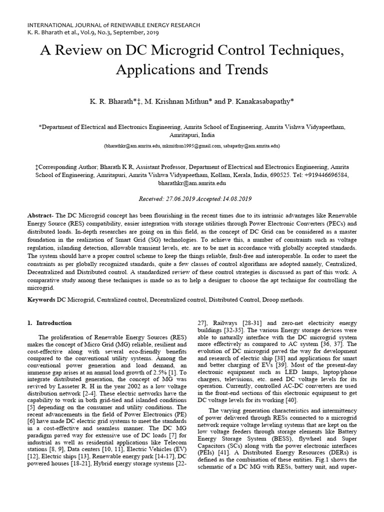 A Review On DC Microgrid Control Techniques | PDF | Electrical Grid | Direct Current
