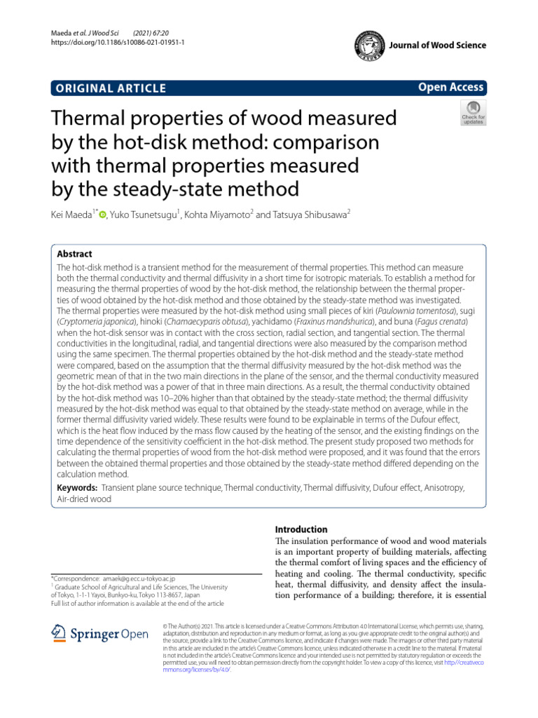 Thermal Properties of Wood Measured by The Hot-Disk Method: Comparison ...