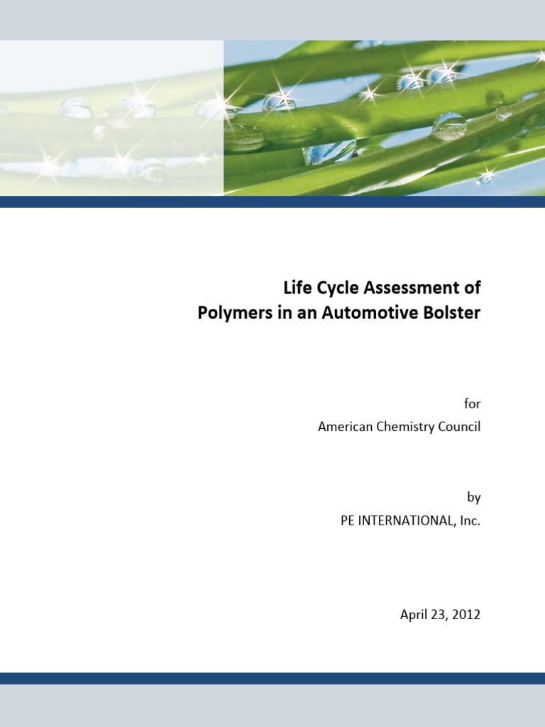 Life Cycle Assessment of Polymers in An Automotive Bolster | PDF | Life ...